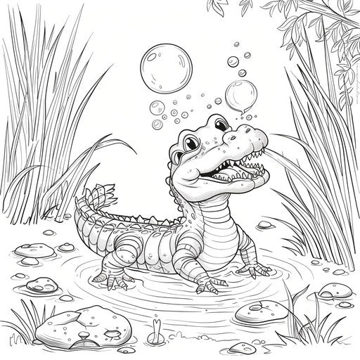 Playful crocodile blowing bubbles in a pond – IMAGELLA