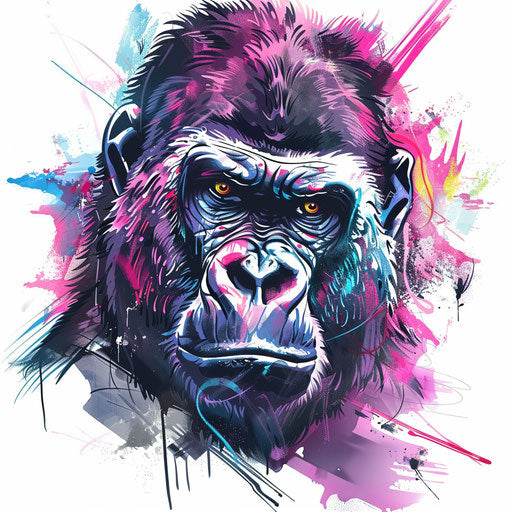 Graffiti style gorilla tattoo art, bold lines and vibrant colors – IMAGELLA