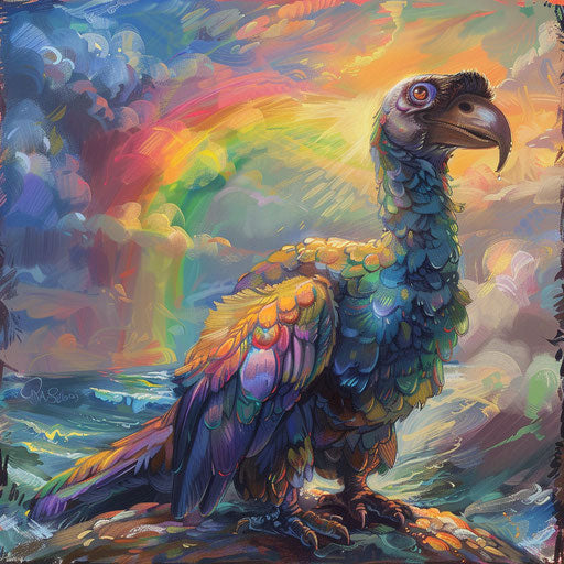 Dodo bird under a rainbow, in the style of Aaron Blaise – IMAGELLA