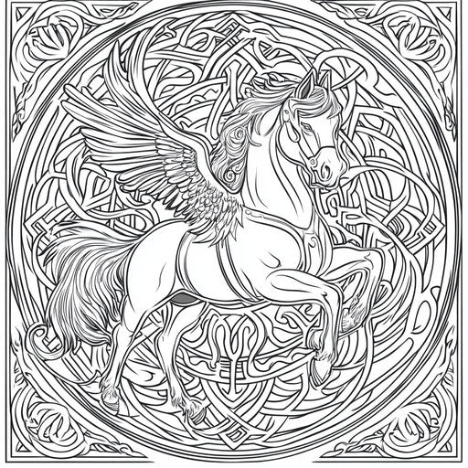 Intricate Celtic knot with a pegasus in the style of Teagan White ...