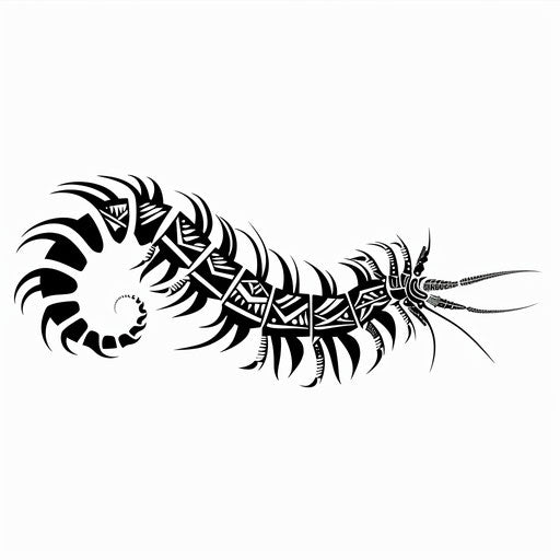 Polynesian centipede tattoo with traditional tribal patterns, on white ...