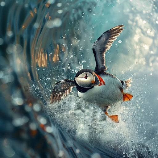 Puffin diving into the sea dynamically – IMAGELLA