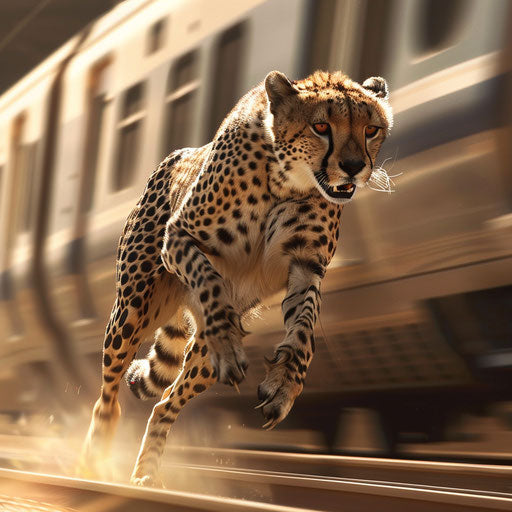 Cheetah running next to the bullet train – IMAGELLA
