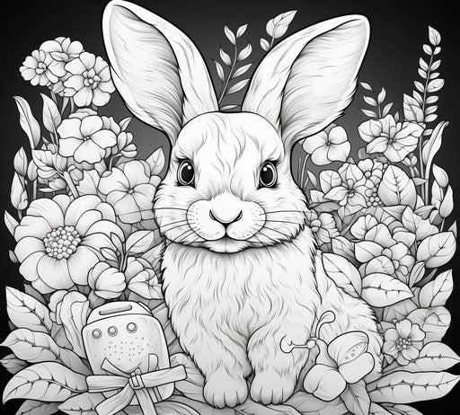 Cute bunny coloring, flower style, shiny eyes – IMAGELLA