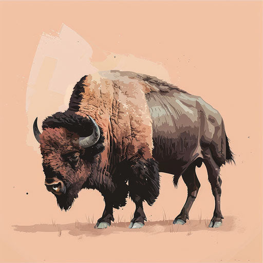 Realistic bison art on flat pastel peach background – IMAGELLA
