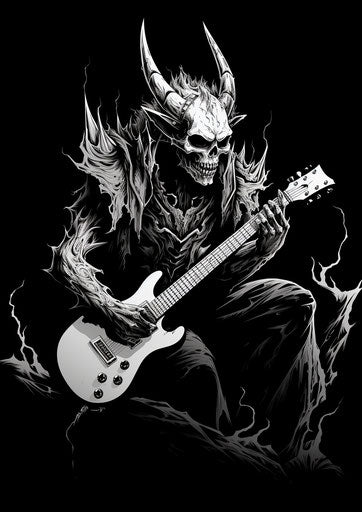 Demon with musical instrument, metal style, vector art – IMAGELLA