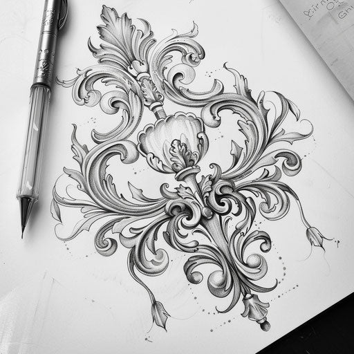 Baroque tattoo sketch of a Kalinga design with ornate details and ...