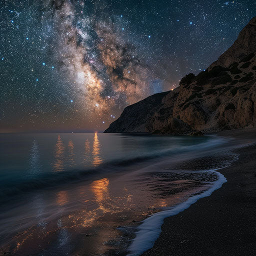 Pachia Ammo Beach, Crete at night with stars reflecting on water – IMAGELLA