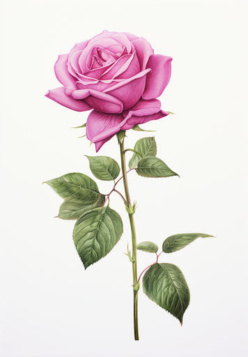 Rose print with green foliage, detailed cross-hatching style – IMAGELLA