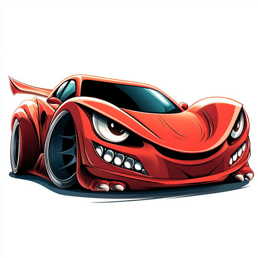 Humorous caricature of a sports car with human characteristics – IMAGELLA