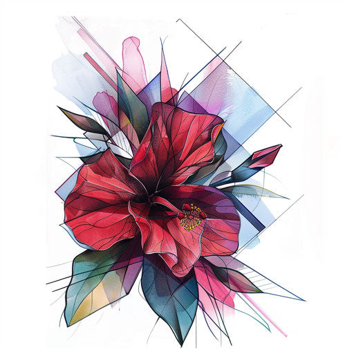 Geometric hibiscus tattoo design with bright colors – IMAGELLA