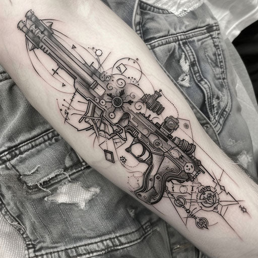 Tattoo of magic gun casting spells, mystical runes, elements – IMAGELLA