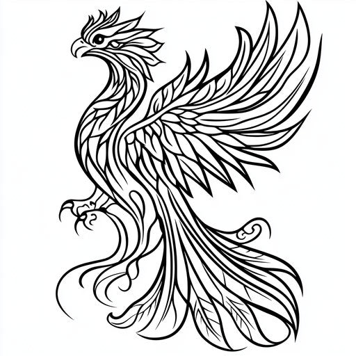 Simple phoenix for kids with bold lines in the style of Jen Bartel ...