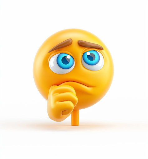 Professional illustration of a yellow thinking face emoji with blue ...