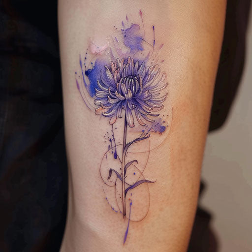 Impressionist tattoo sketch of an aster flower with brush strokes in a ...