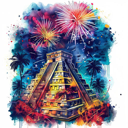 Festive pyramid with fireworks in the background – IMAGELLA