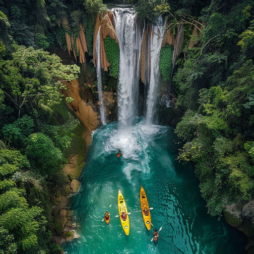 Sticky Waterfall, Thailand, with kayakers navigating the river – IMAGELLA