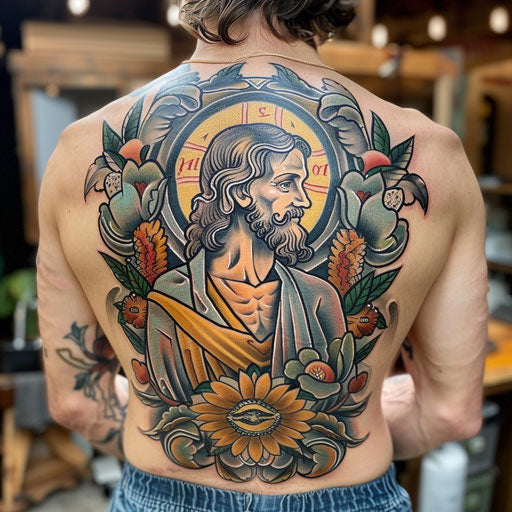 Tatuaje divino con elementos heroicos, al estilo de Glenn Fabry – IMAGELLA