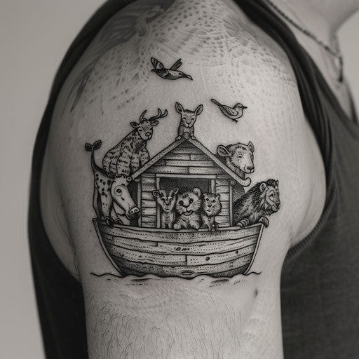 Noah's Ark tattoo, diverse animals in bold black ink on white – IMAGELLA