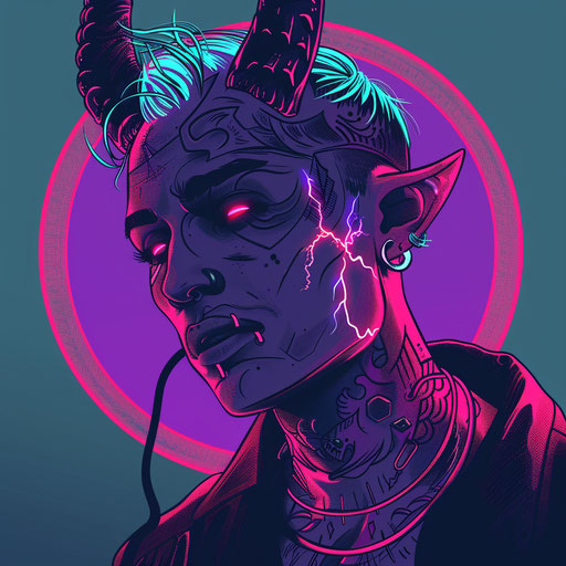 Modern flat tattoo sketch of Lucifer with neon lighting effects – IMAGELLA