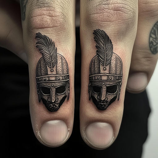 Small finger tattoos in the style of Glenn Fabry with detailed warrior ...