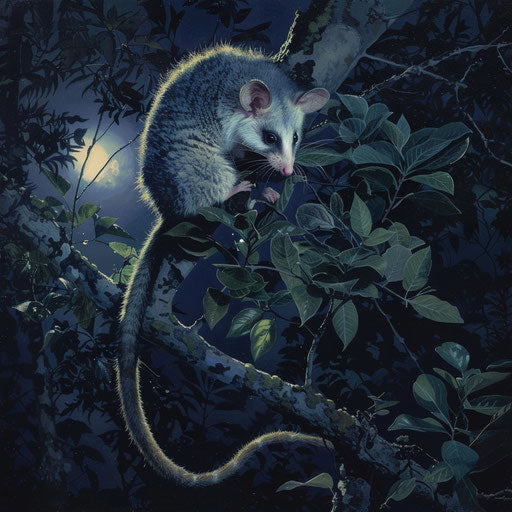 White-tail possum on a nocturnal adventure under the moonlight in the ...