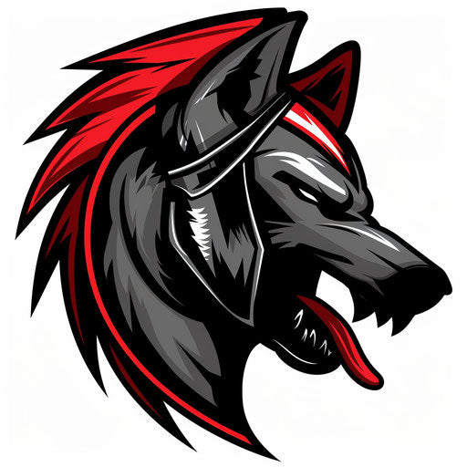 Fierce Spartan wolf in emblem style with red and black shading on white ...