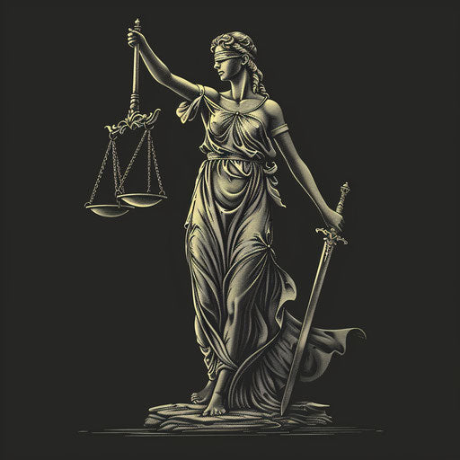 Realistic justice illustration on dark charcoal background – IMAGELLA