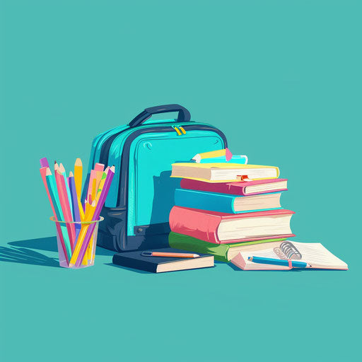 Realistic homework clipart on flat turquoise background – IMAGELLA