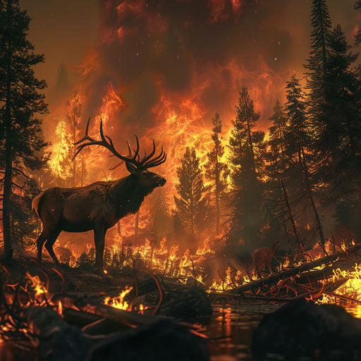 An elk on the edge of a firelit forest, a survivor's tale – IMAGELLA