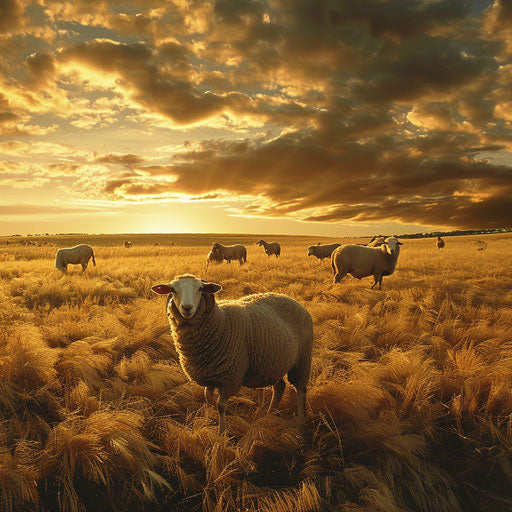Farm animals in a golden field at dusk – IMAGELLA