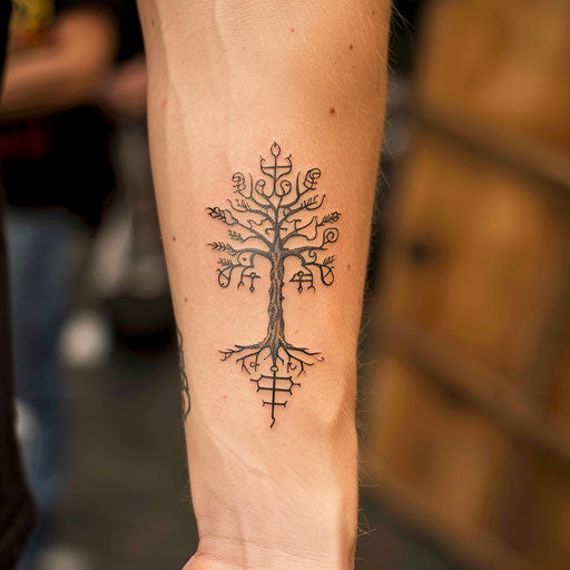 Meaningful tattoos for men with Elvish runes and tree – IMAGELLA