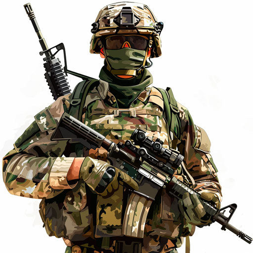 Realistic army illustration on white background with dynamic shadows ...