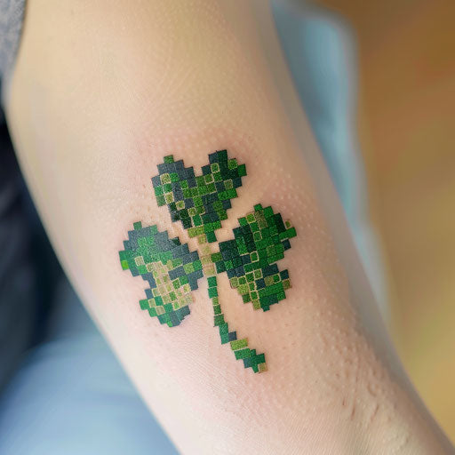 Modern shamrock tattoo with green pixel art on white screen – IMAGELLA