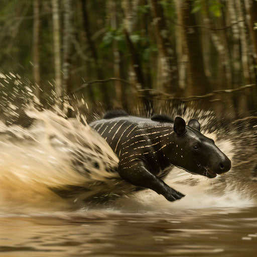 Tapir crossing a river, dynamic action shot – IMAGELLA