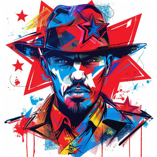 Russian mafia star in flat design, vibrant red and blue – IMAGELLA