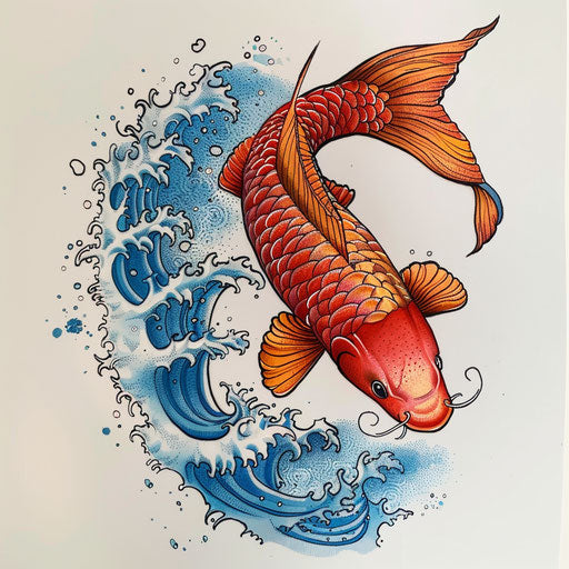 Anime-inspired koi fish swimming upstream, vibrant colors – IMAGELLA