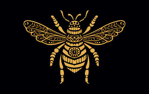 Tribal bee silhouette design, hand-drawn animation style, monochromatic ...