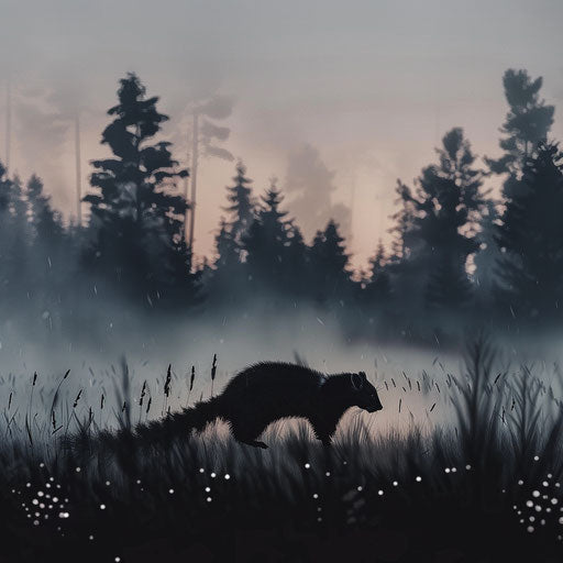 A skunk walking in a misty meadow at dawn in the style of Vincent ...