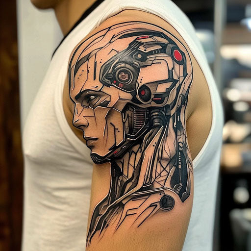 Upper arm tattoos for men with a futuristic cyborg – IMAGELLA