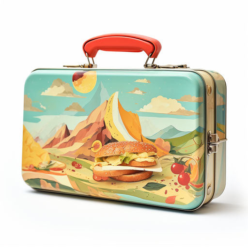 Lunch box illustration in the style of Oil painting, on white ...