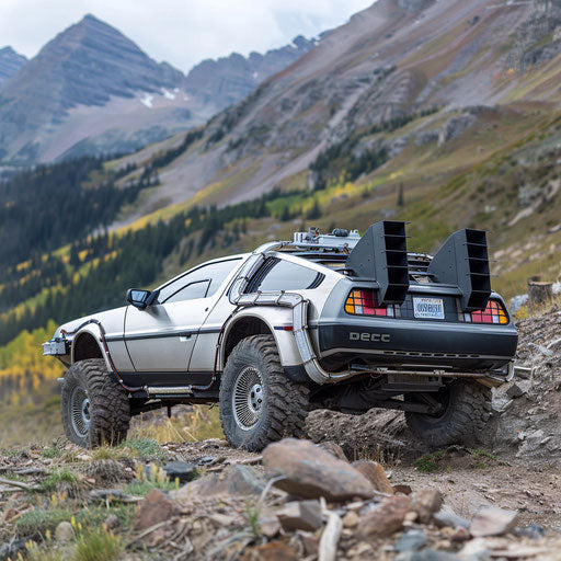 Off-road 1981 DeLorean DMC-12, fat tires, lift suspension – IMAGELLA