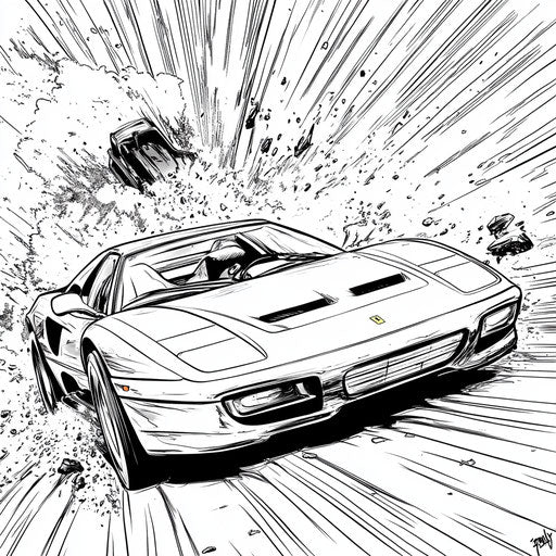 Ferrari in an exciting comic book action scene, bold and dynamic – IMAGELLA