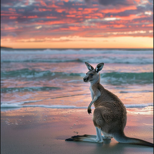 Lonely Western grey kangaroo on sandy beach at sunset – IMAGELLA