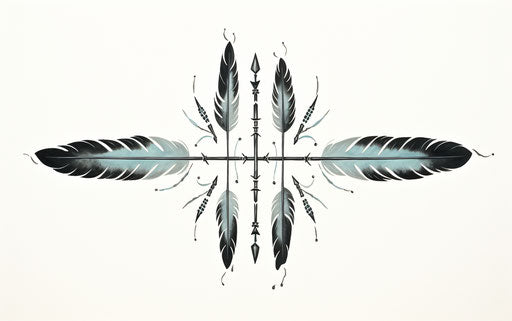 Two arrows crossing with feathers on white background, tattoo style ...