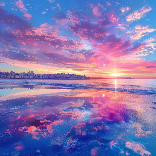 Bondi Beach, Australia, sunset with vibrant colors reflecting on ocean ...
