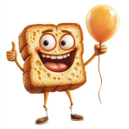Humorous caricature of toast with human characteristics and balloon ...