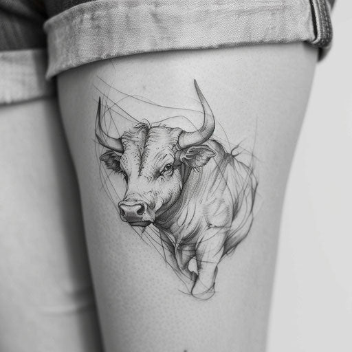 Fine line bull tattoo on smooth white background – IMAGELLA