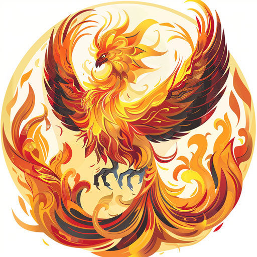Majestic phoenix rising from orange and yellow flames – IMAGELLA
