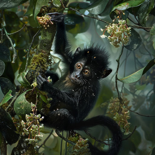 Spider monkey playfully interacts, style of Simen Johan – IMAGELLA